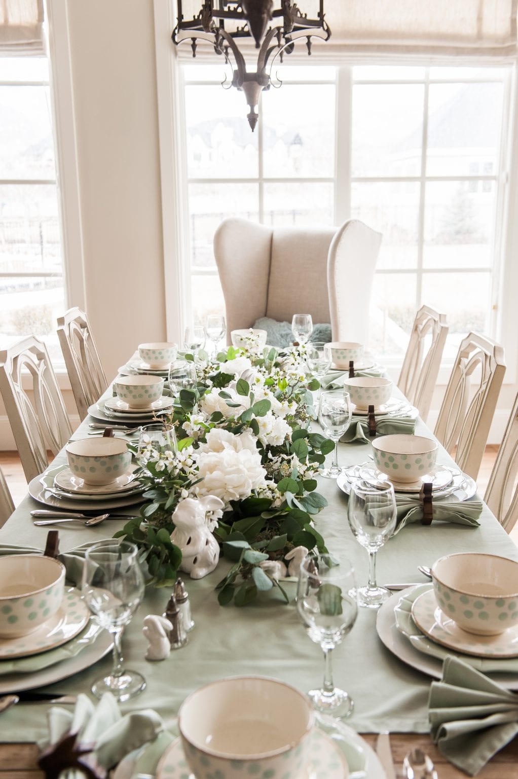 Easter Tablescape with Mint Green and White Colors - Home With Holly J
