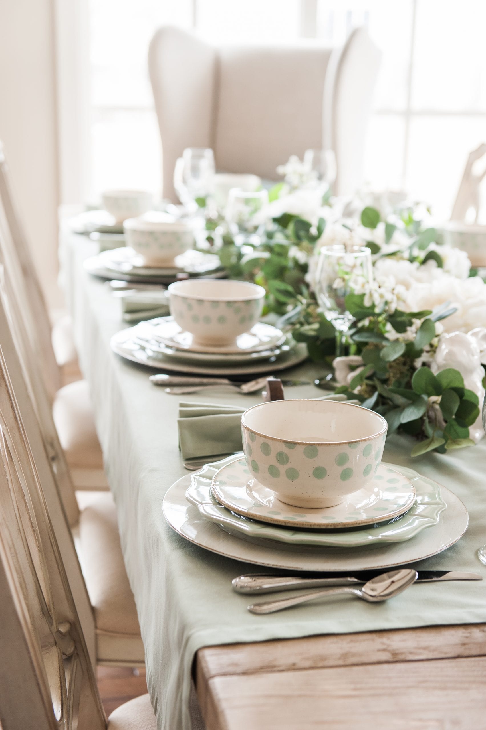 Easter Tablescape with Mint Green and White Colors - Home With Holly J