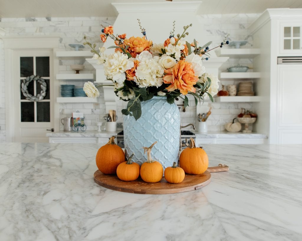 DIY Fall Centerpiece | Blue And Orange Fall Centerpiece