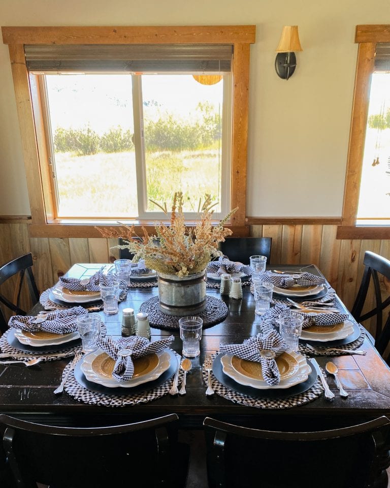Cabin Tablescape | Black, Yellow, and White Table Decor