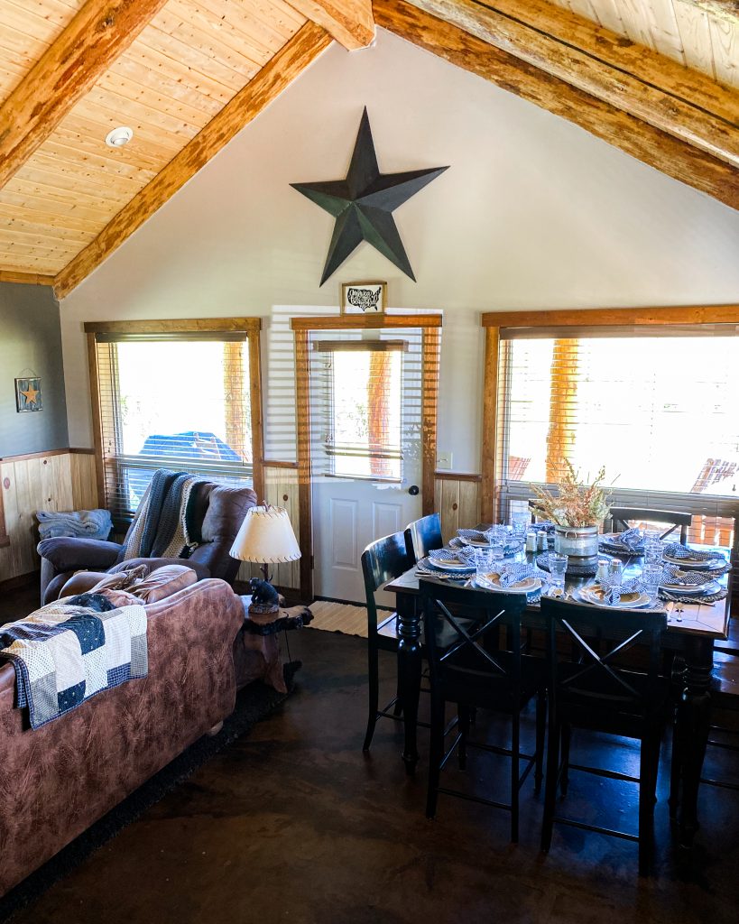 Cabin Tablescape | Black, Yellow, and White Table Decor