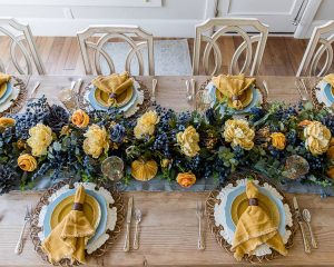 Thanksgiving Table Decor in Blue and Yellow - Home With Holly J