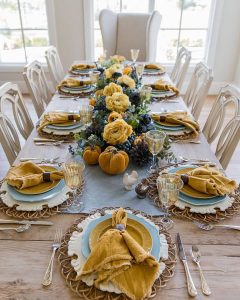 Thanksgiving Table Decor in Blue and Yellow - Home With Holly J