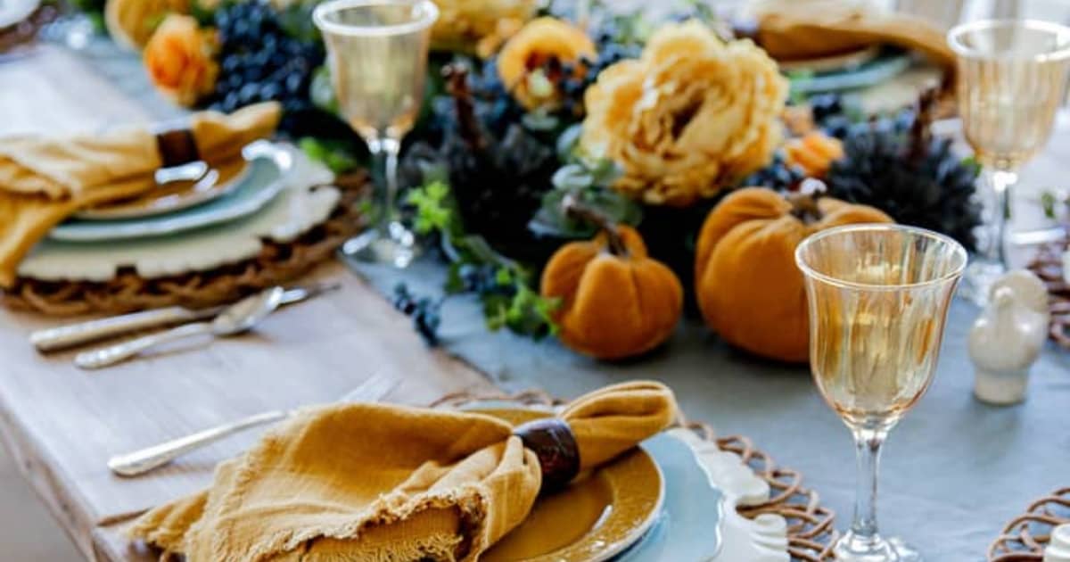 Thanksgiving Table Decor in Blue and Yellow - Home With Holly J