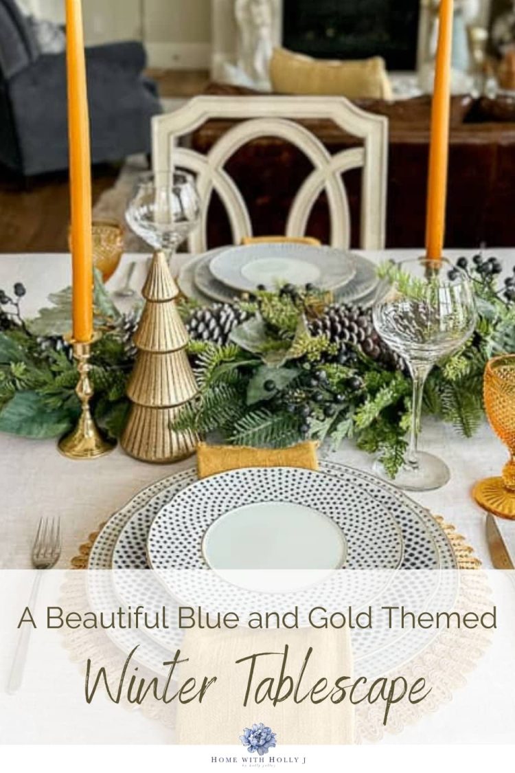 Beautiful Blue and Gold Winter Tablescape - Home With Holly J