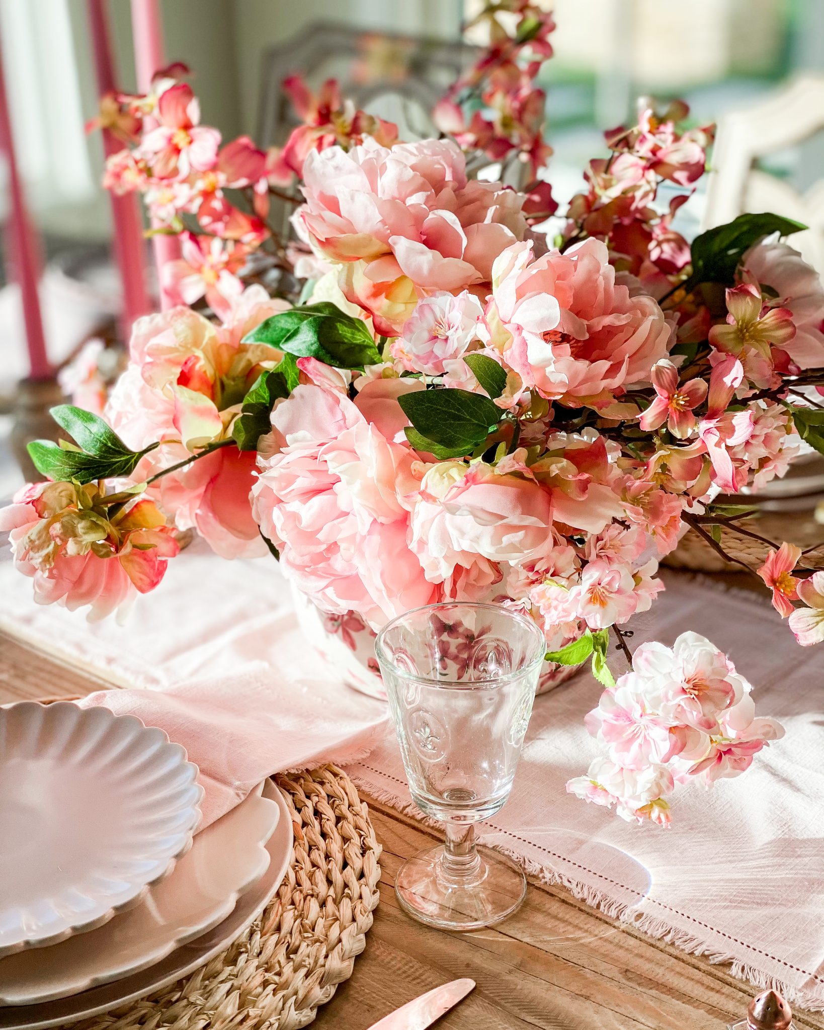 Cherry Blossom Themed Pink Tablescape - Home With Holly J
