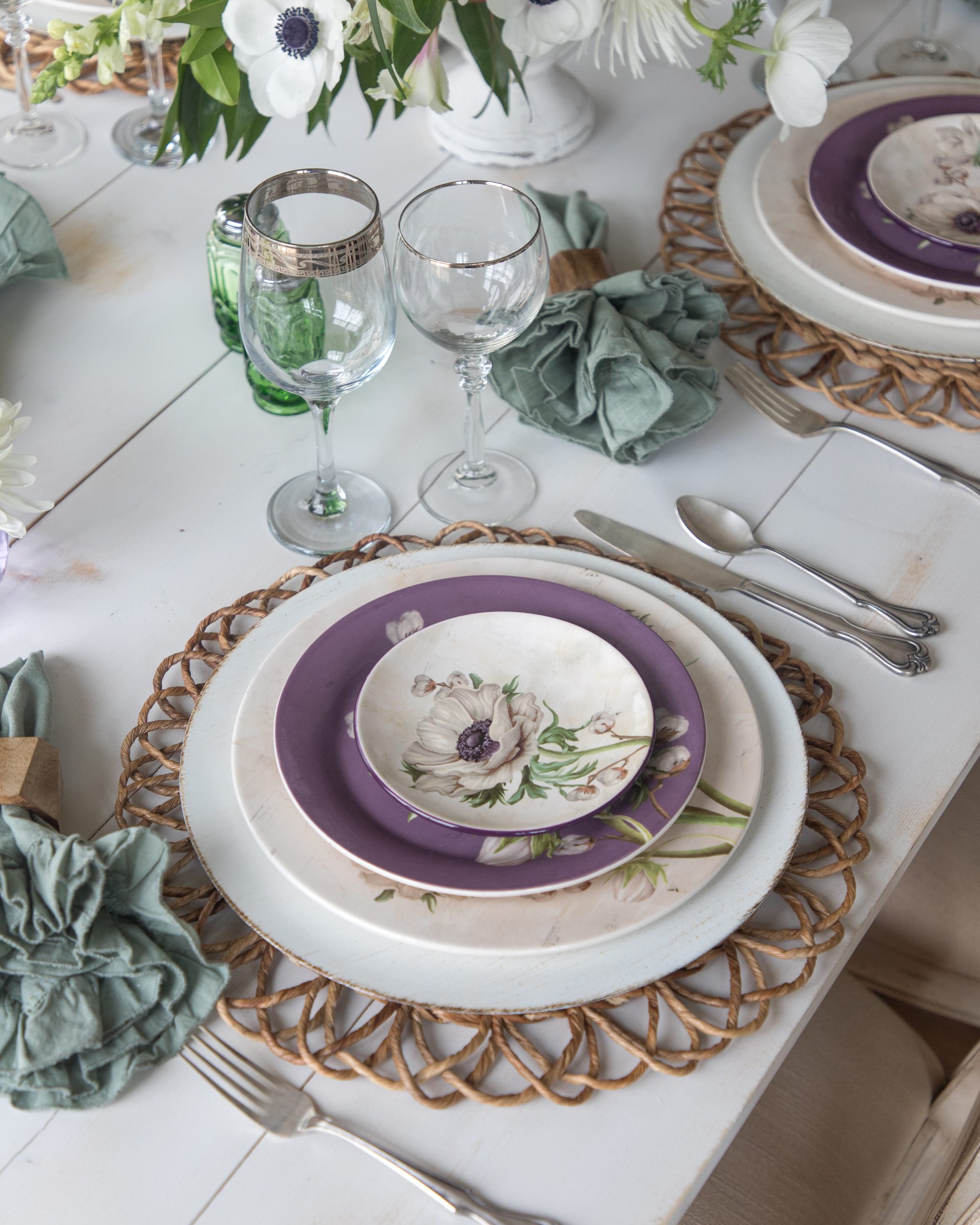 Purple and White Summer Tablescape with Anemone Flowers - Home With Holly J