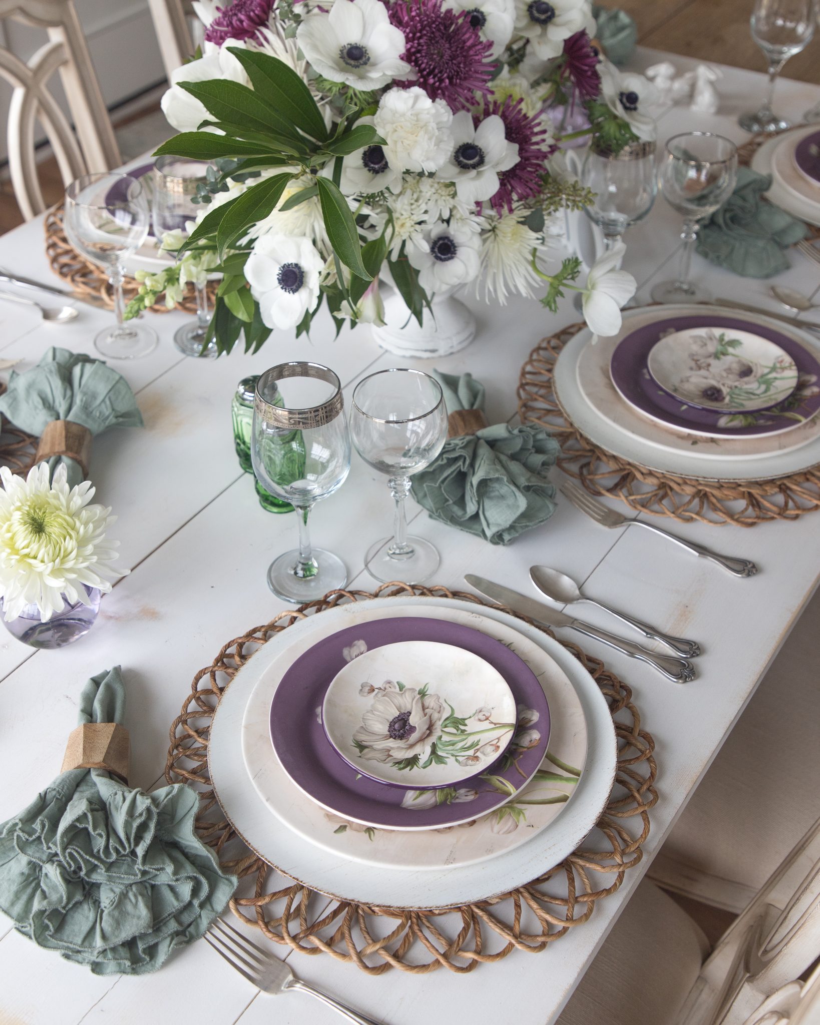 Purple and White Summer Tablescape with Anemone Flowers - Home With Holly J