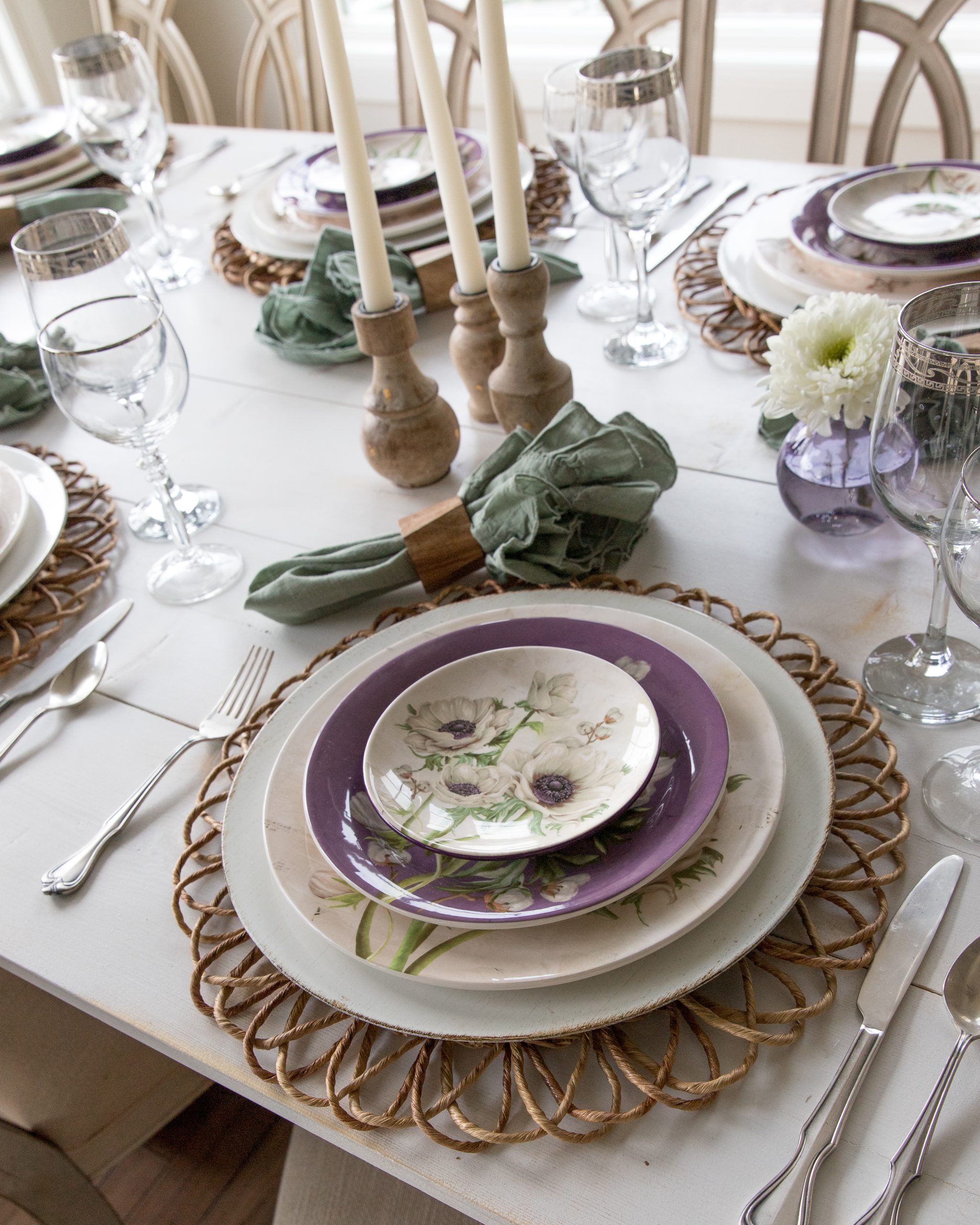 Purple and White Summer Tablescape with Anemone Flowers - Home With Holly J