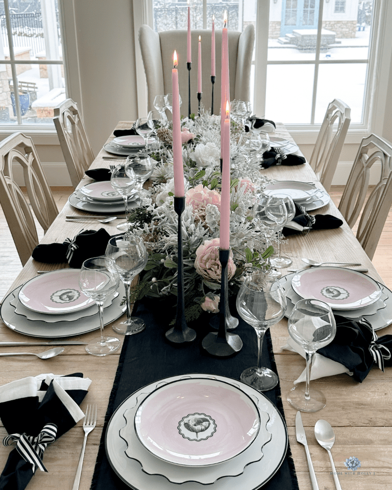 Pink, Black, and White Tablescape with Vista Alegre - Home With Holly J