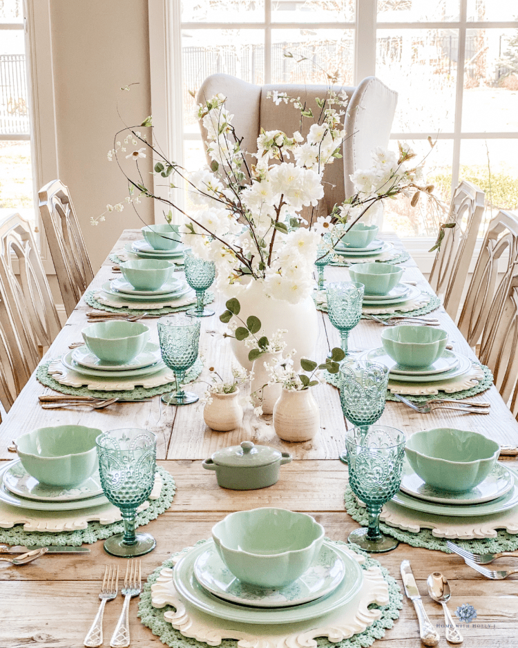 Delightful Spring Tablescape Ideas in Mint Green and White - Home With ...