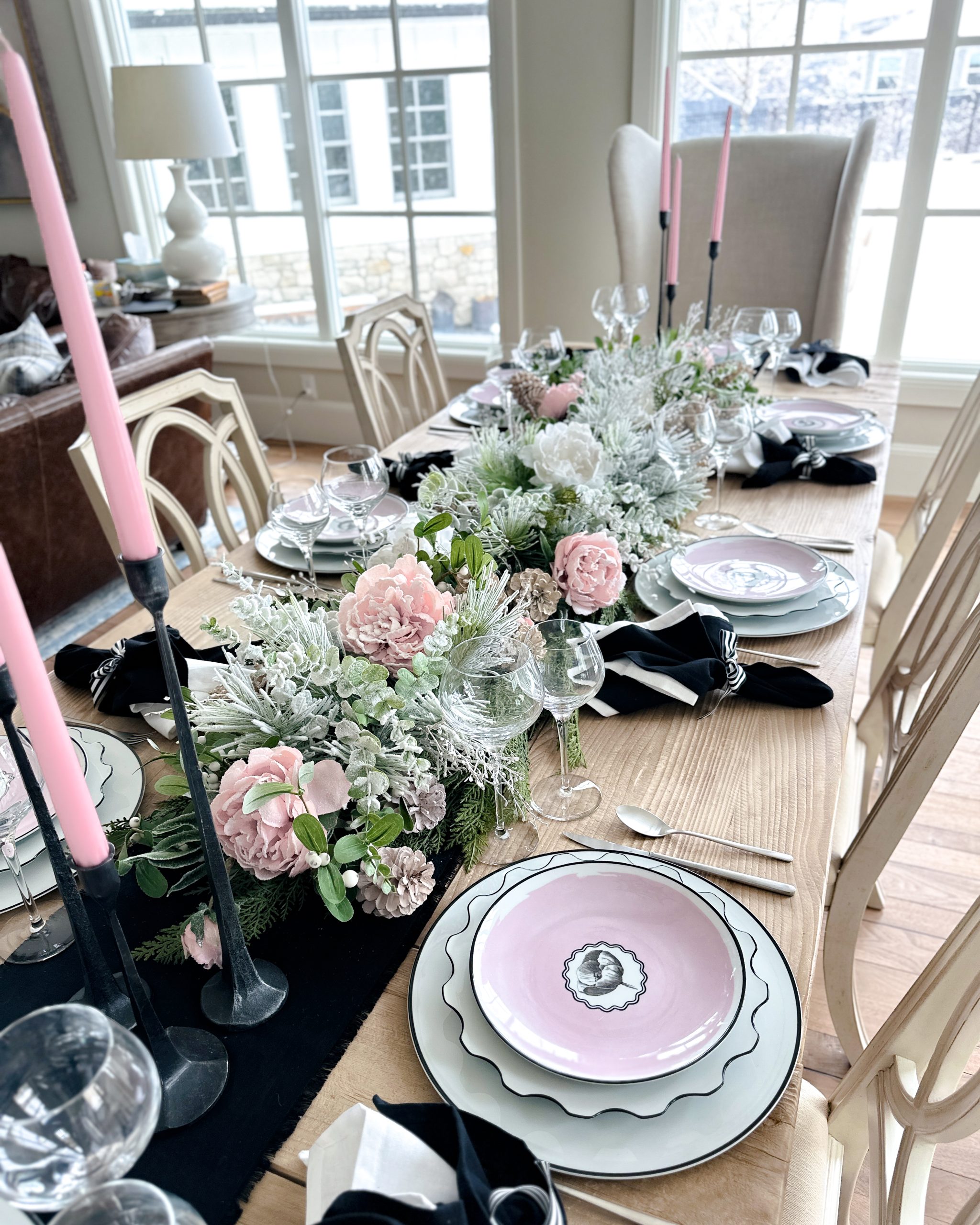 Pink, Black, and White Tablescape with Vista Alegre - Home With Holly J