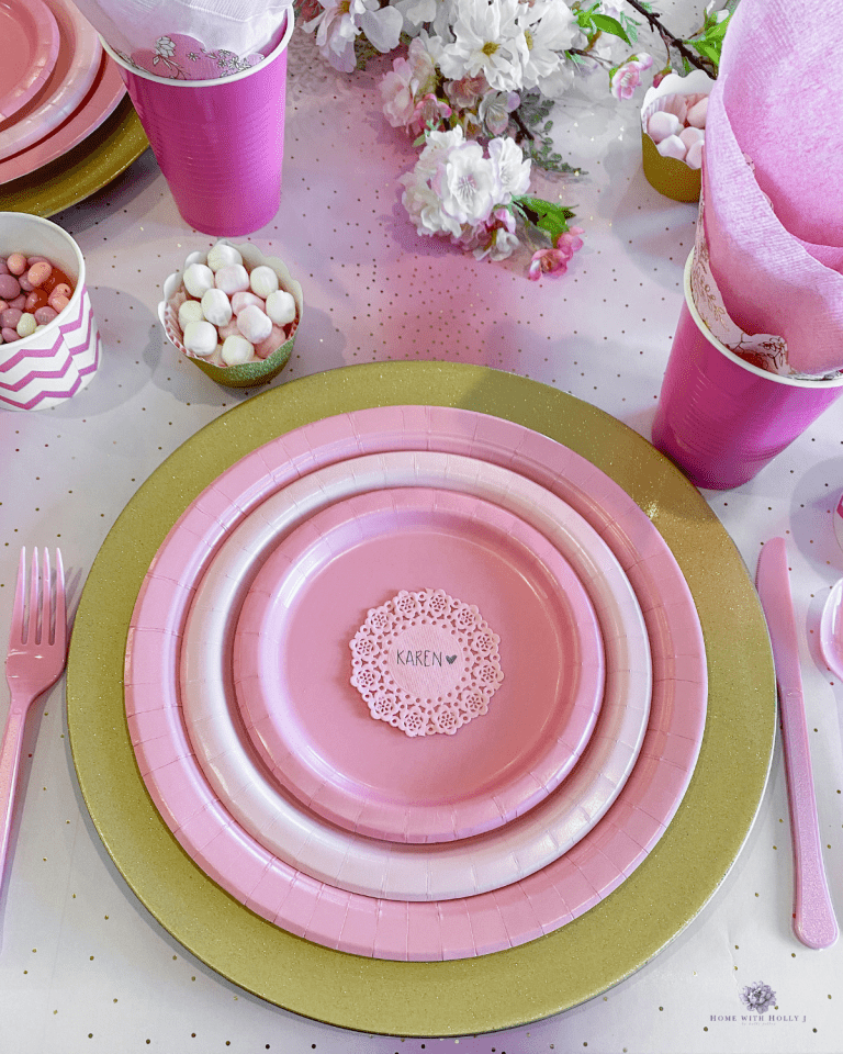 Creating a Charming Pink Paper Plate Tablescape - Home With Holly J