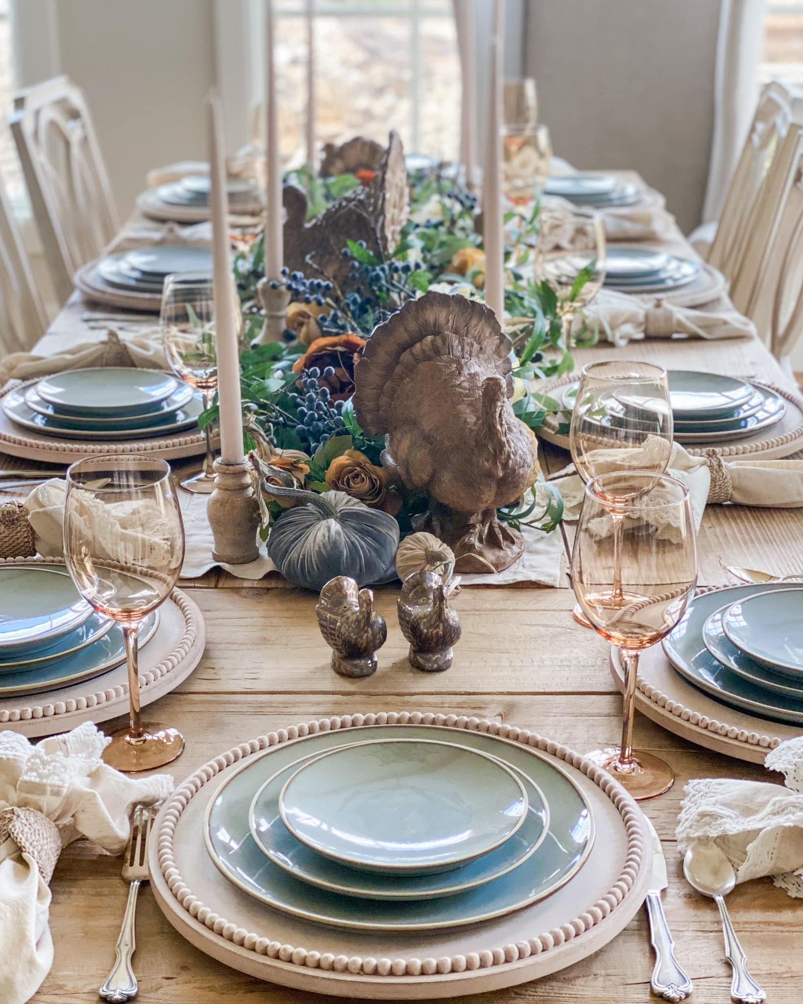 Dusty Blue Fall Tablescape with Muted Autumn Tones - Home With Holly J