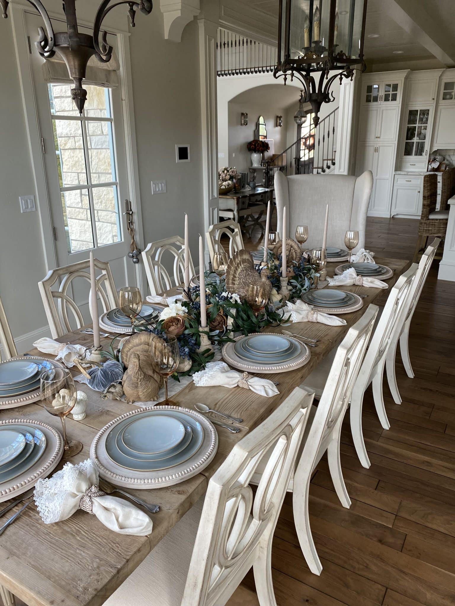 Dusty Blue Fall Tablescape with Muted Autumn Tones - Home With Holly J