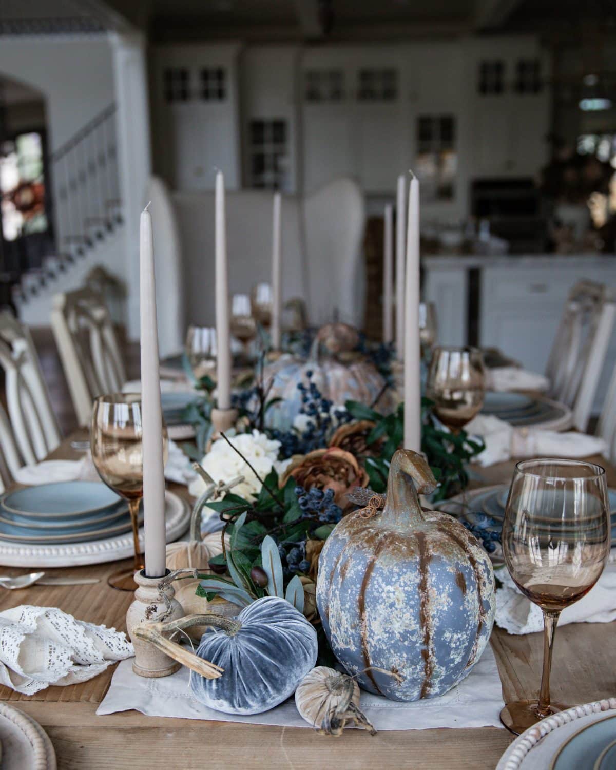 Dusty Blue Fall Tablescape with Muted Autumn Tones - Home With Holly J