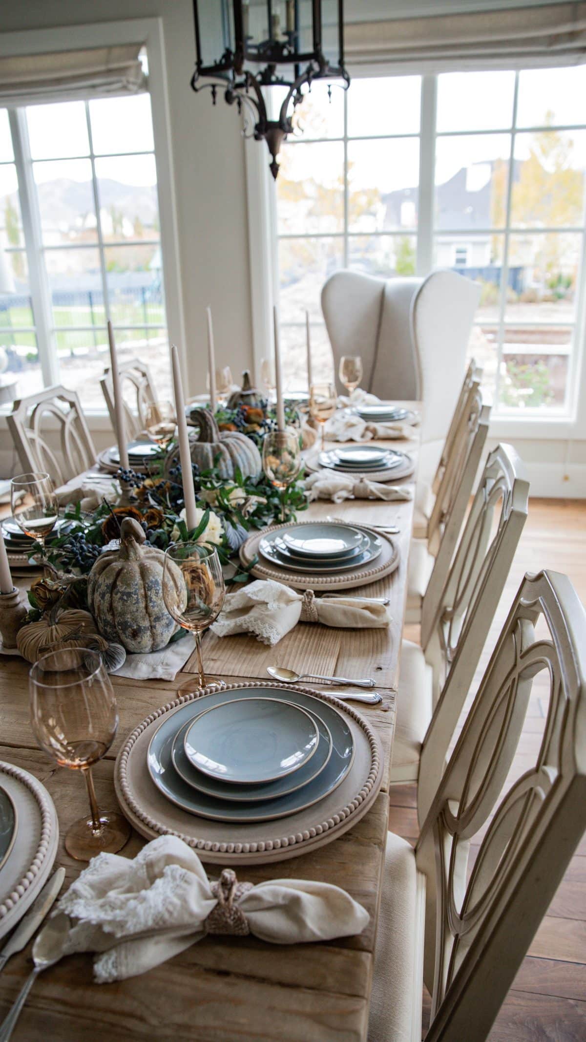 Dusty Blue Fall Tablescape with Muted Autumn Tones - Home With Holly J