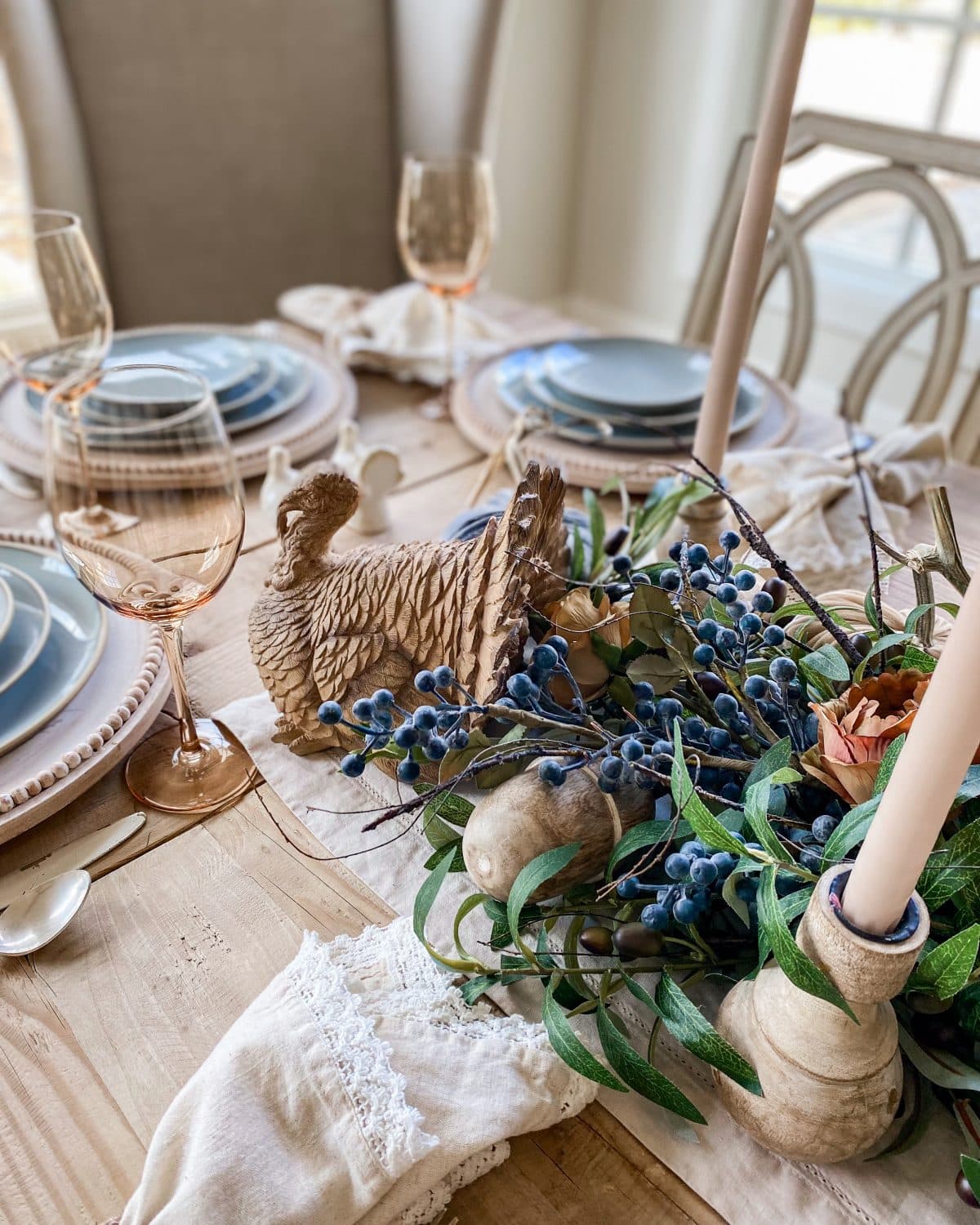 Dusty Blue Fall Tablescape with Muted Autumn Tones - Home With Holly J