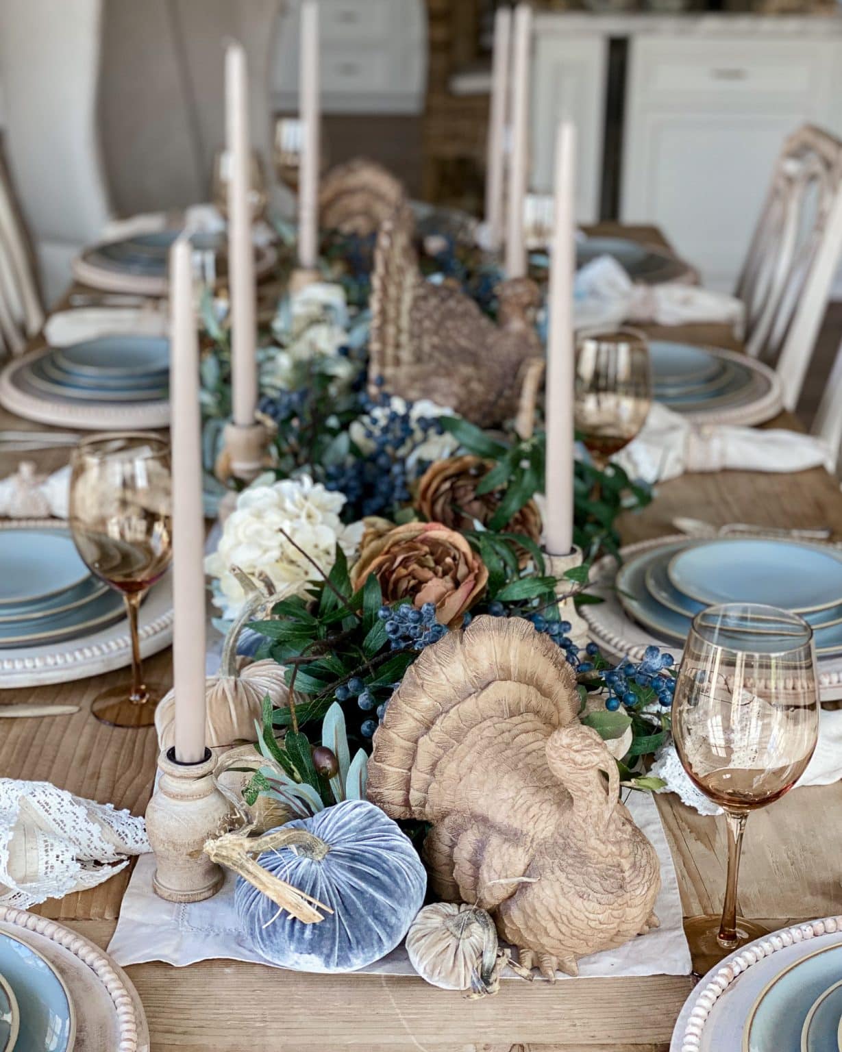Dusty Blue Fall Tablescape with Muted Autumn Tones - Home With Holly J