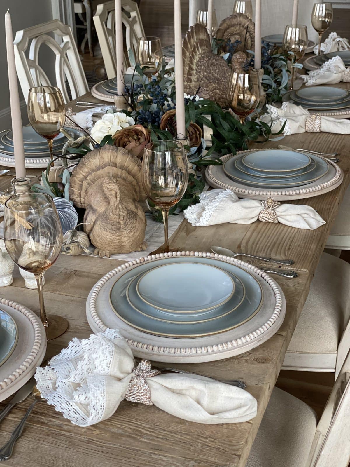 Dusty Blue Fall Tablescape with Muted Autumn Tones - Home With Holly J
