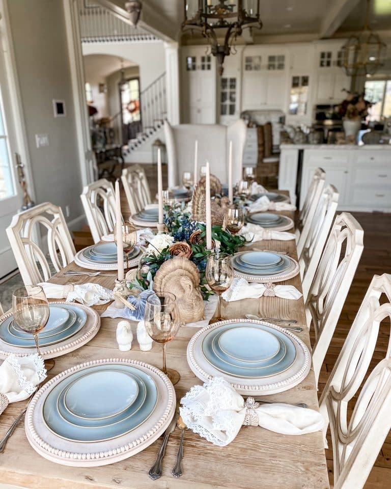Dusty Blue Fall Tablescape with Muted Autumn Tones - Home With Holly J