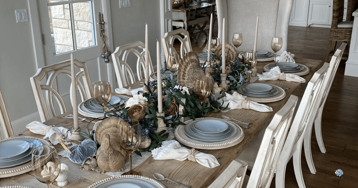 Dusty Blue Fall Tablescape with Muted Autumn Tones - Home With Holly J