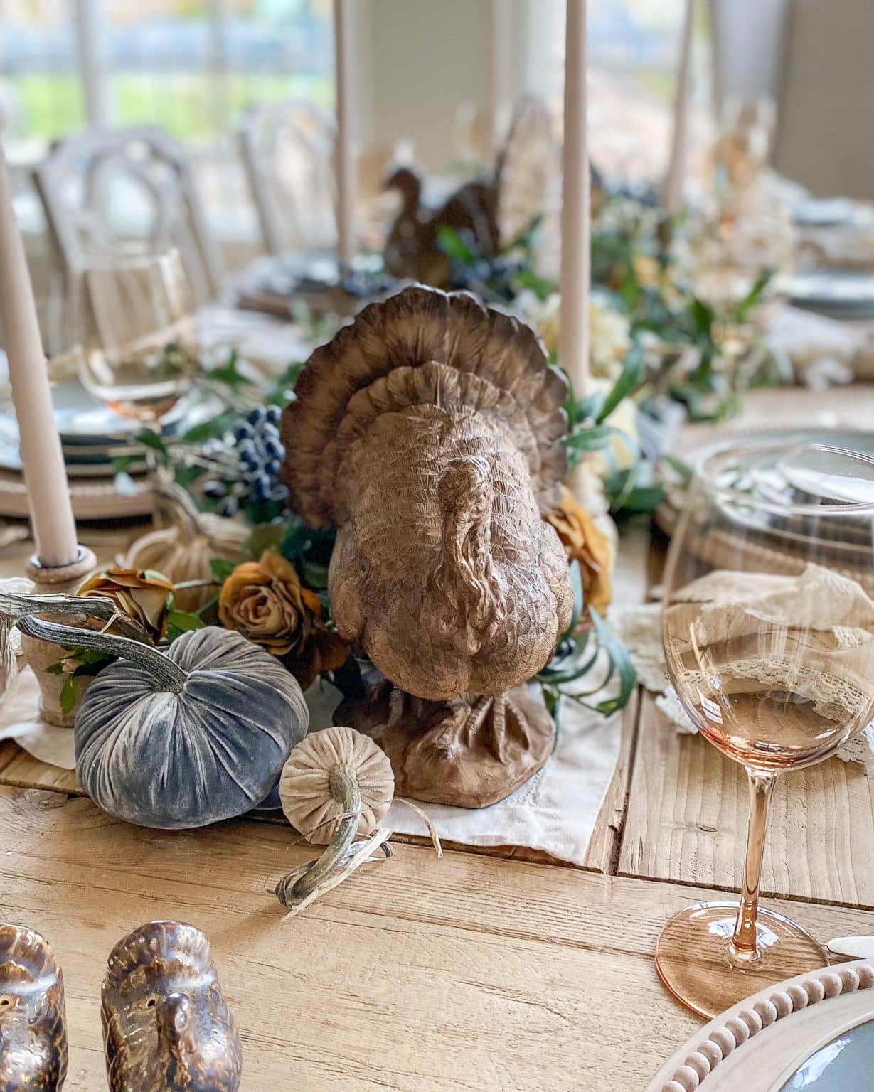 Dusty Blue Fall Tablescape with Muted Autumn Tones - Home With Holly J